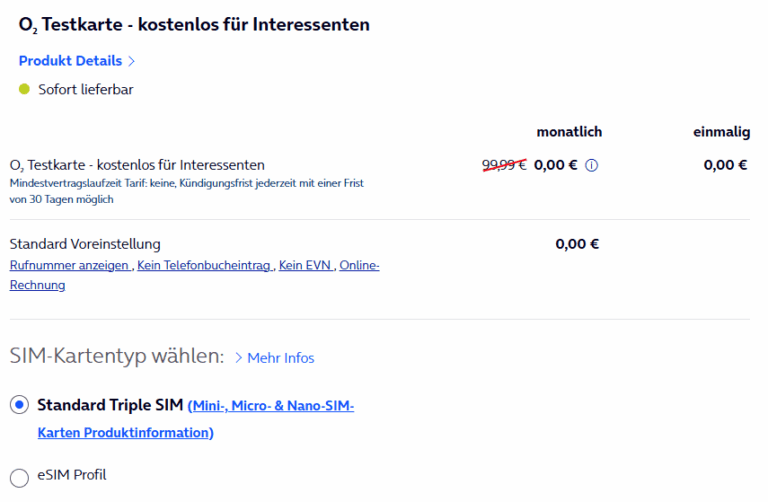 o2 Testkarte - 30 Tage kostenlos das o2 Netz testen