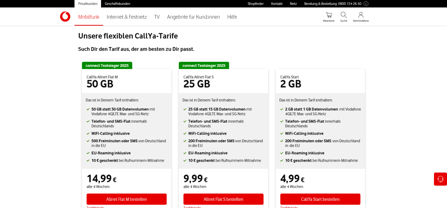 Vodafone CallYa Tarife (2026): Alle Prepaid-Angebote im großen Vergleich