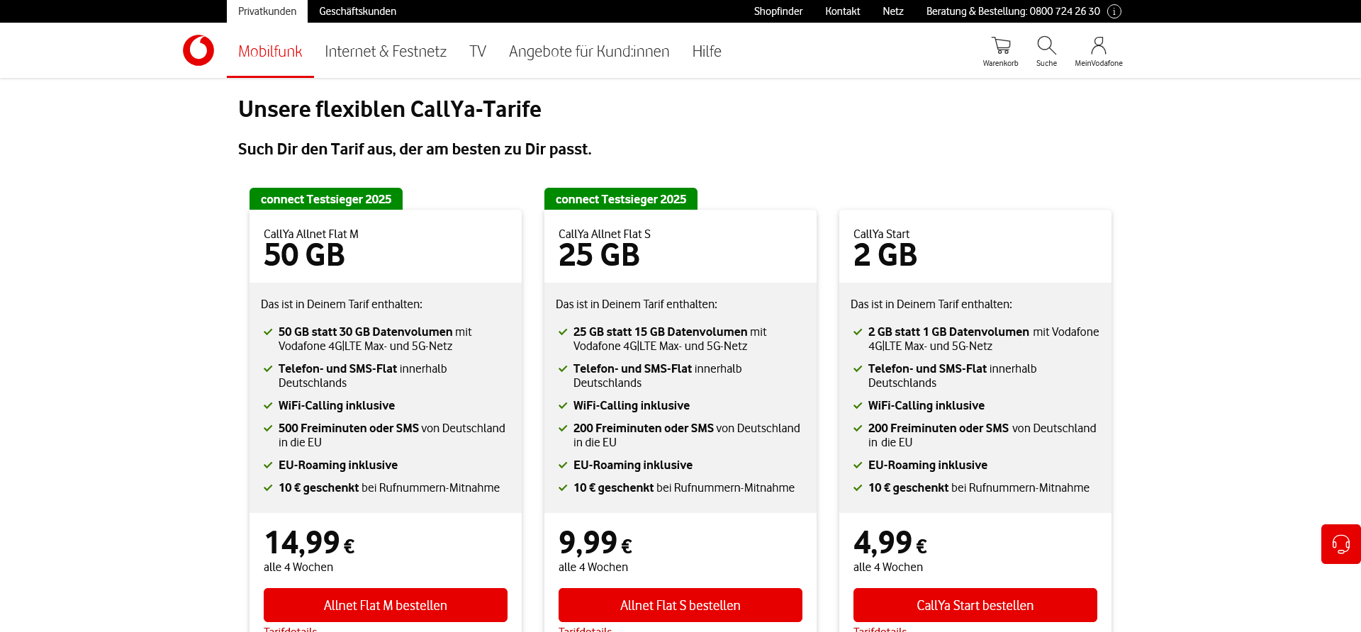 Vodafone CallYa Tarife (2026): Alle Prepaid-Angebote im großen Vergleich