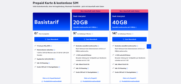 o2 Prepaid Tarife (2026): Alle Angebote im großen Vergleich